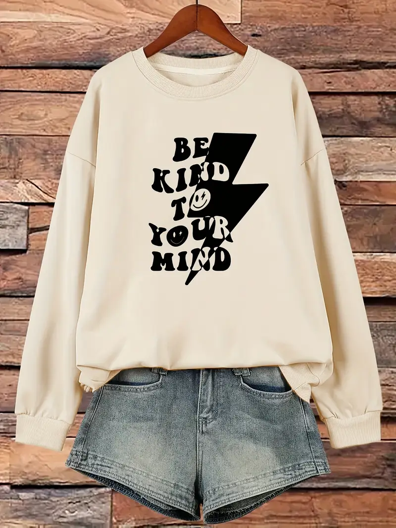 Plus Size Lightning Letter Print Sweatshirt Crew Neck Casual Temu