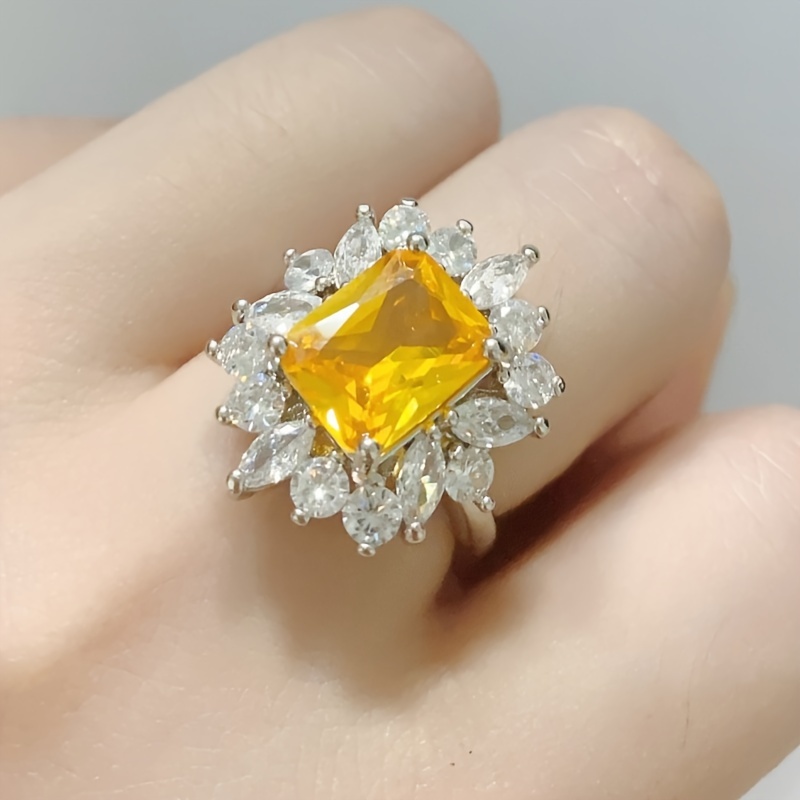 Glitter Yellow Cubic Zirconia Studded Ring Fashion Vintage - Temu ...