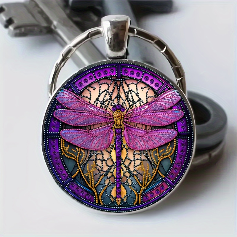 Fashionable Round Creative Dragonfly Metal Keychain Necklace - Temu ...