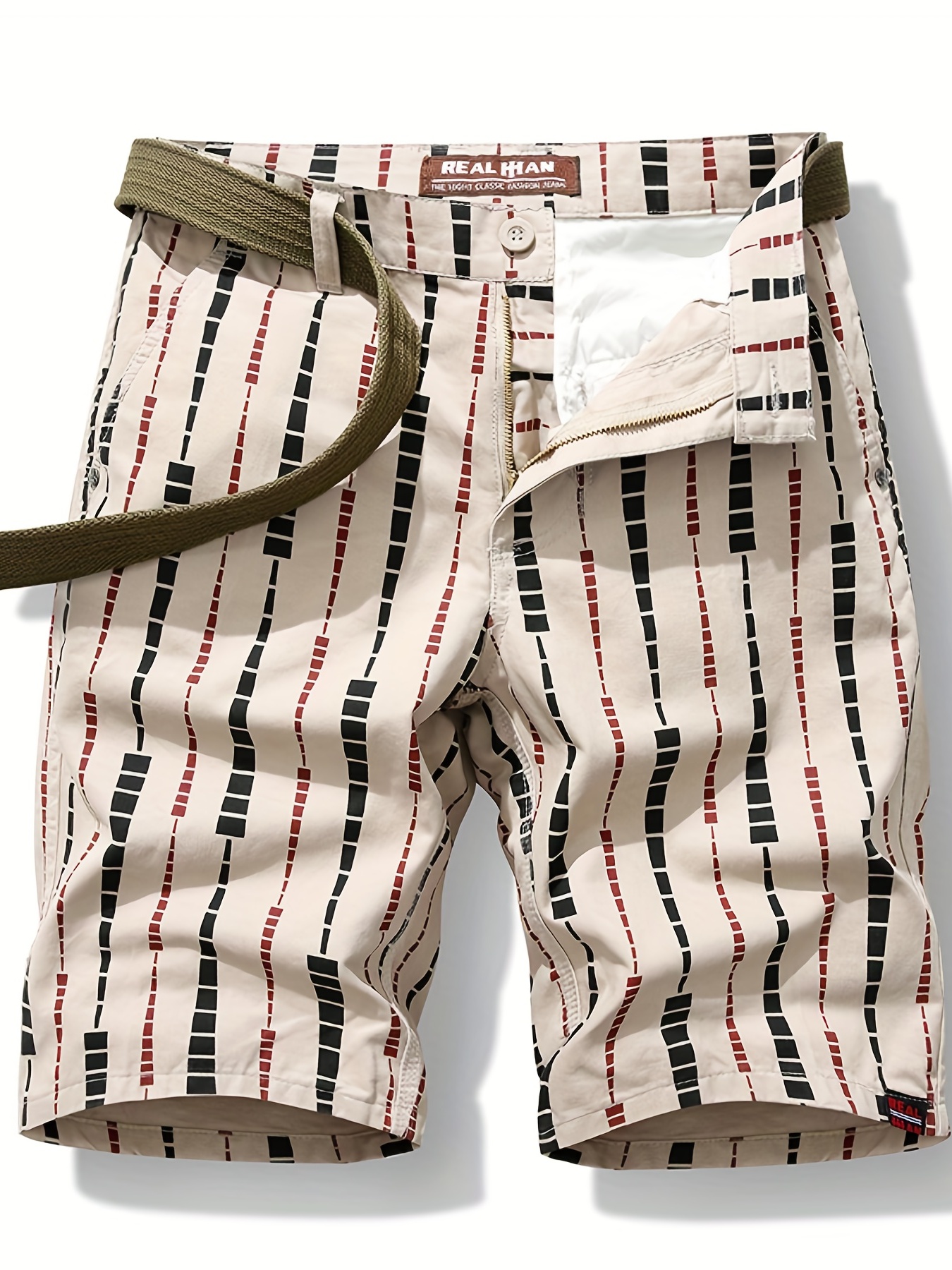 Striped Cargo Shorts Mens Casual Slant Pocket Zip Up - Temu Australia