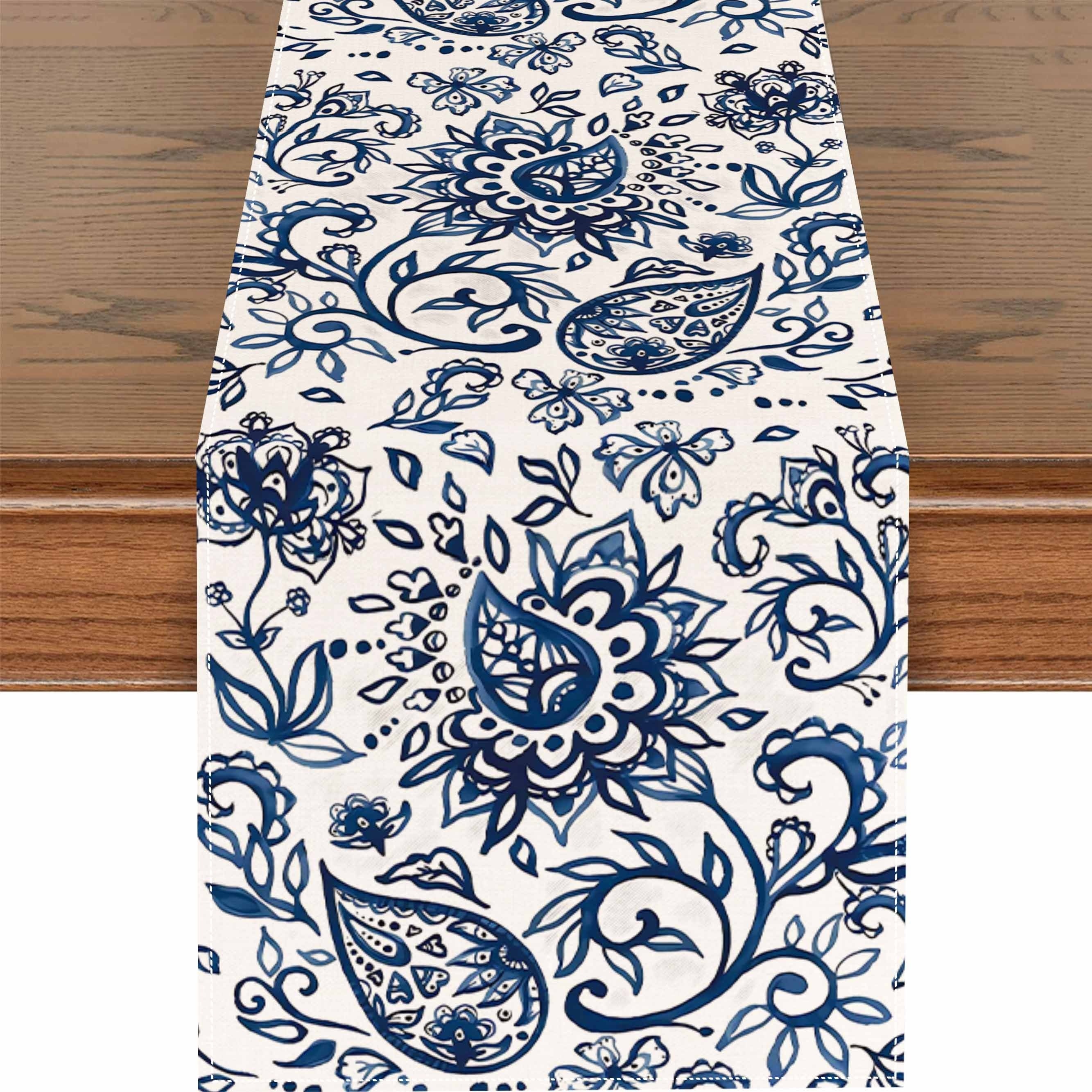 Table Runner Blue Daisy Pattern Decorative Table Runner - Temu Australia