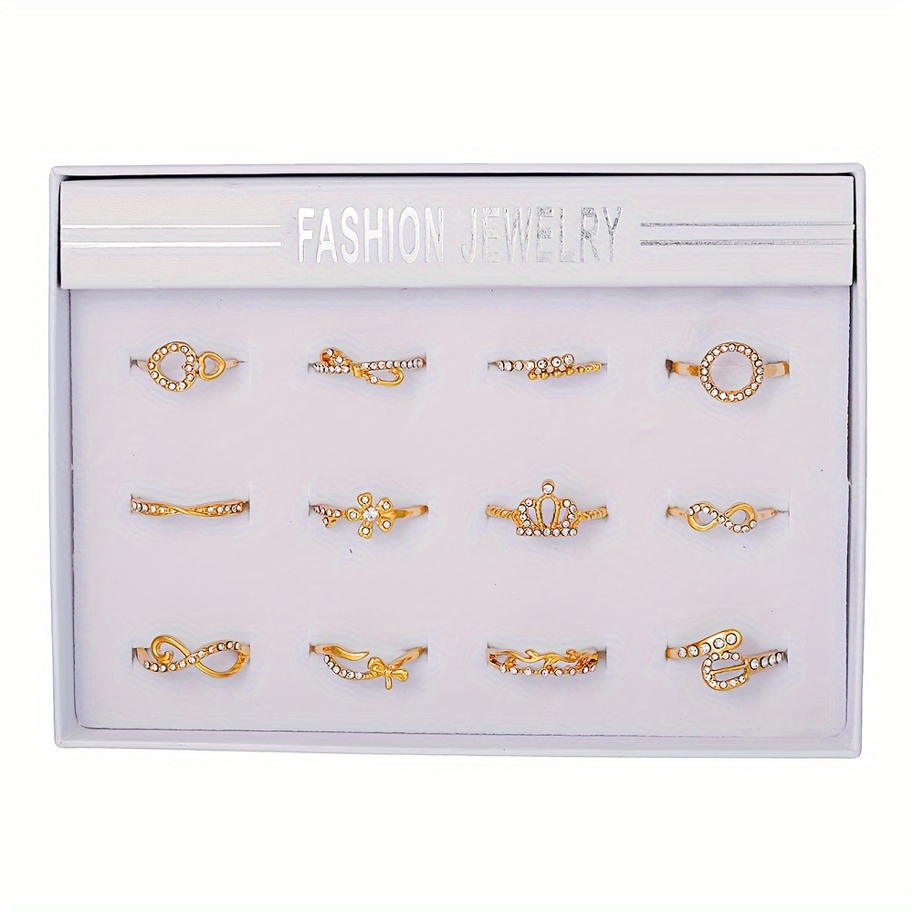 Scatola Anelli Semplici Geometrici 12 Pezzi Anelli D'oro - Temu Italy