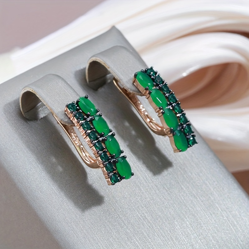Green Zircon Drop Earrings For Women, Golden Color Wedding Jewelry ...