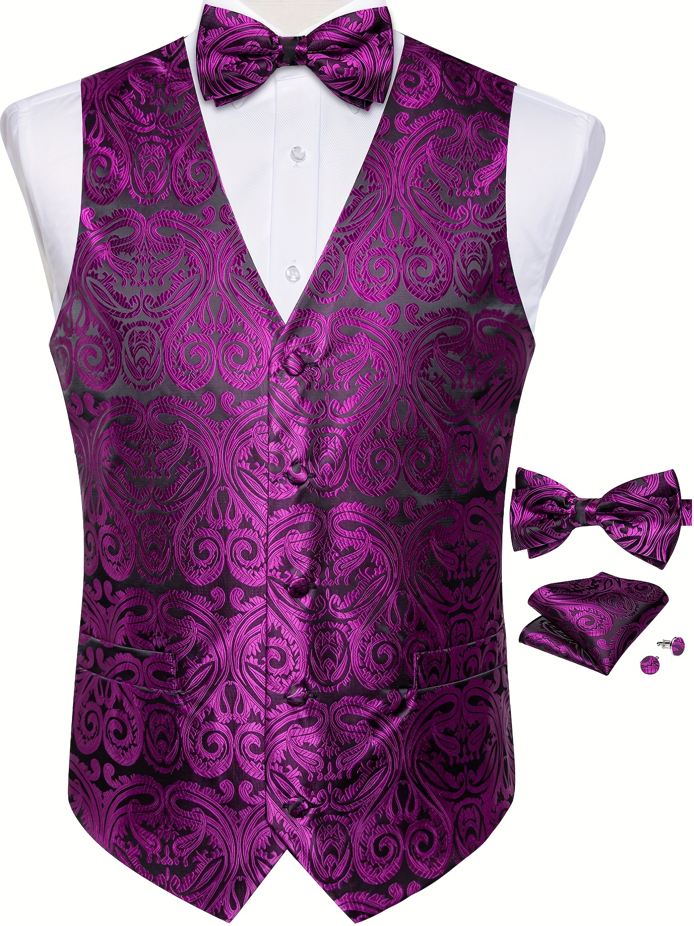 Plus Size Men's Purple Flora Jacquard V Neck Vest Suit - Temu Norway