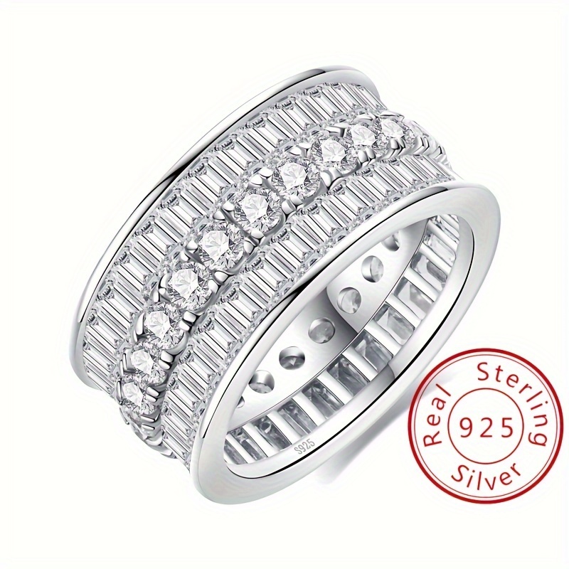 925 Sterling Silver Band Ring 14k Plated Paved Full Shining - Temu ...