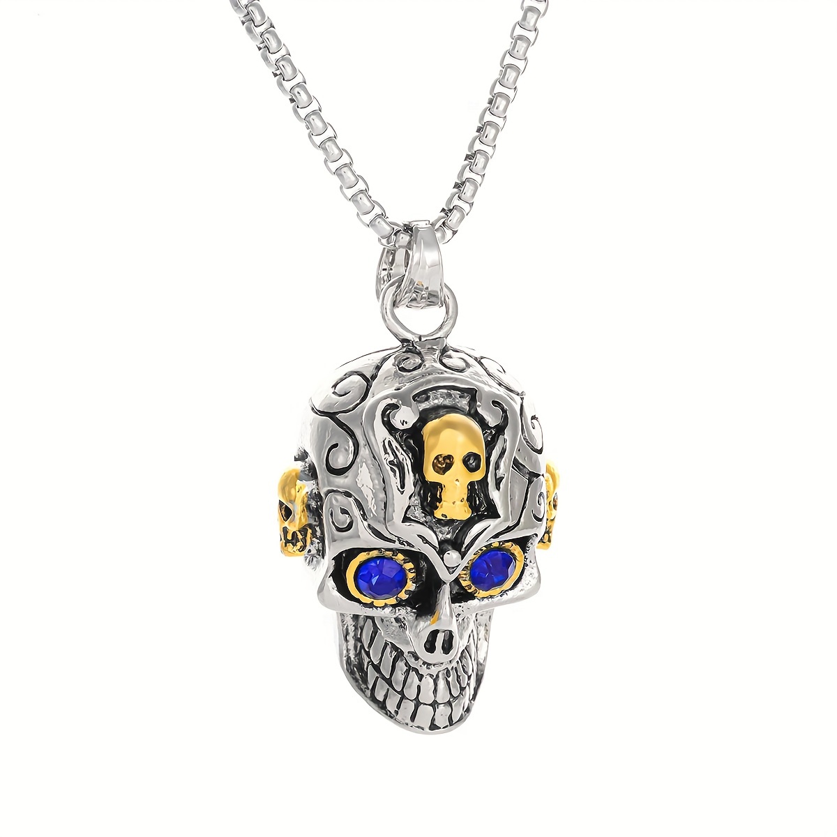Stainless Steel Necklace Halloween Skull Stylish Hip Hop - Temu United ...