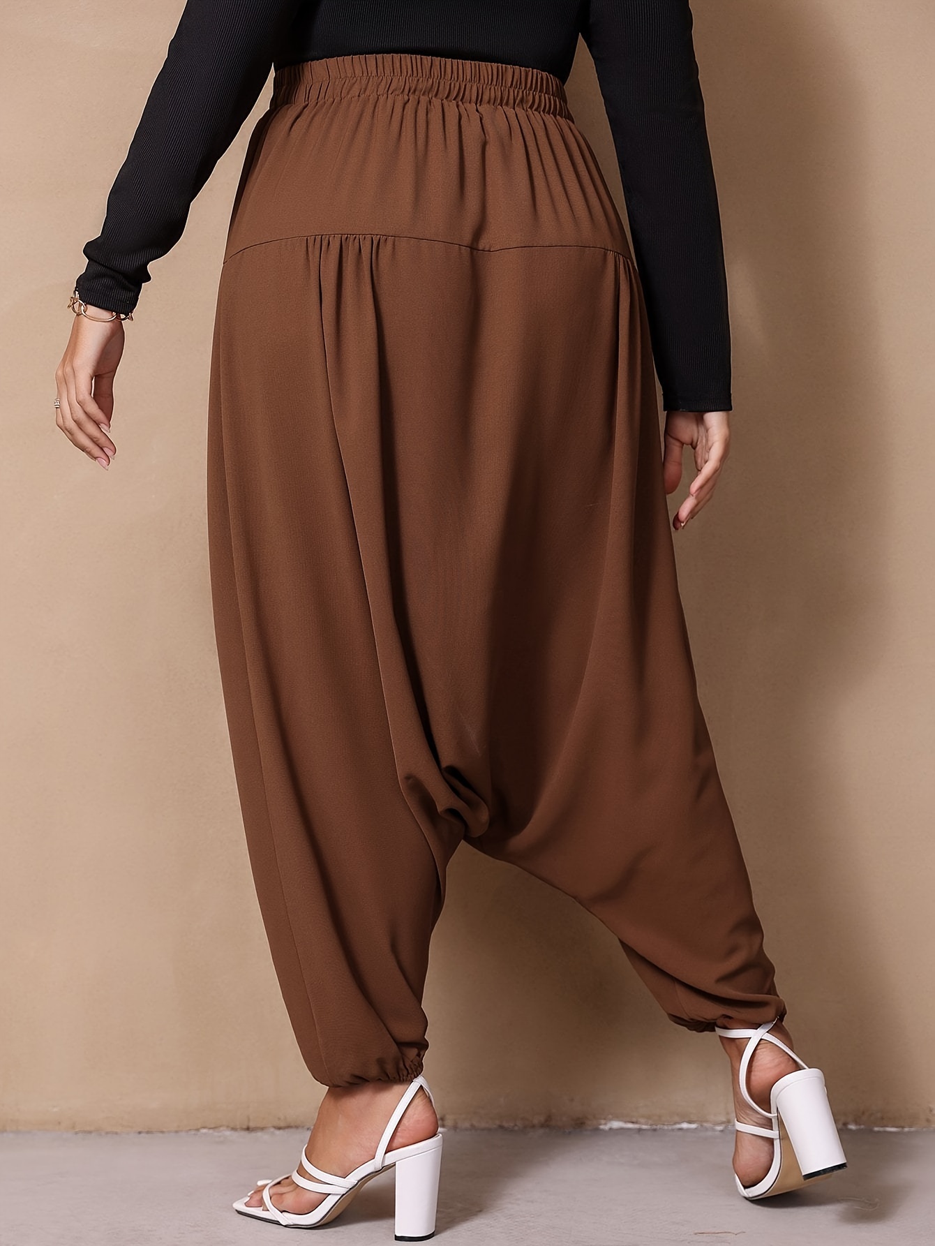 Plus Size Solid Baggy Harem Pants Casual Elastic Waist Pants - Temu Australia