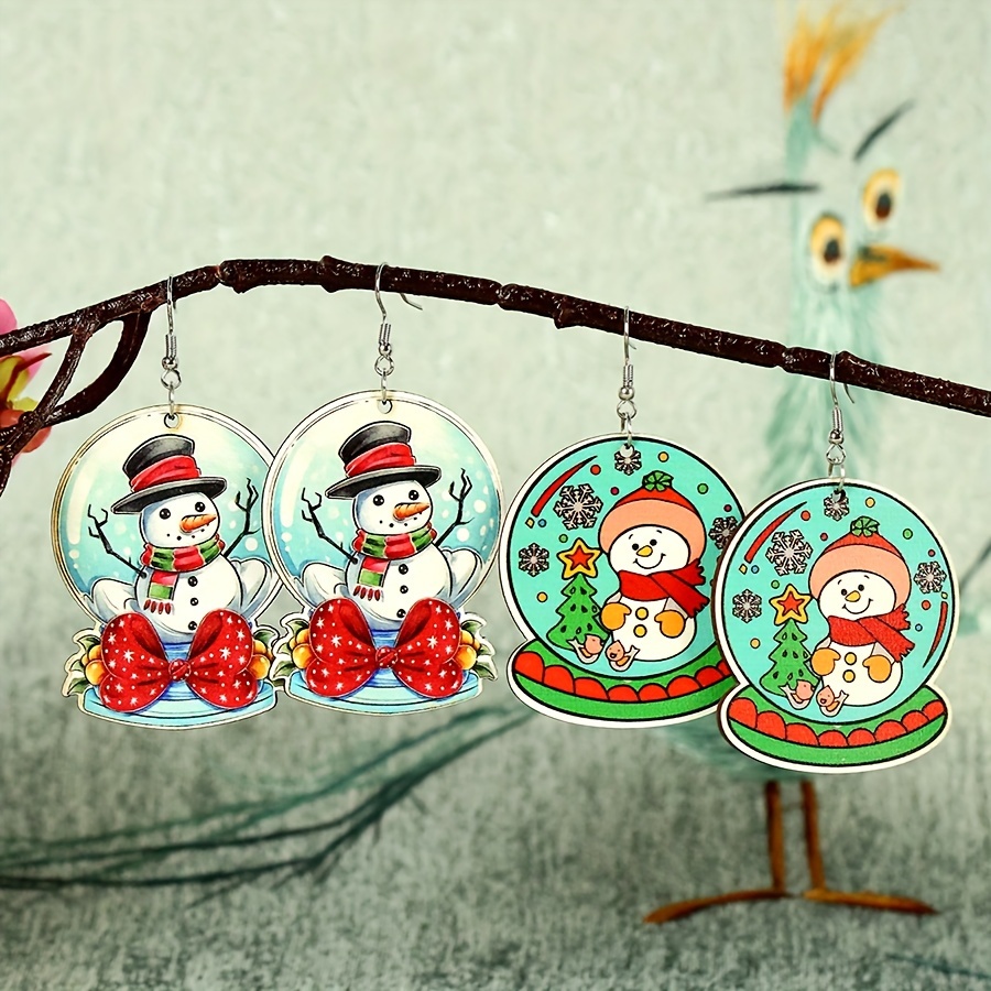 Colorful Crystal ball Shape Snowman Decor Dangle Earrings - Temu Canada