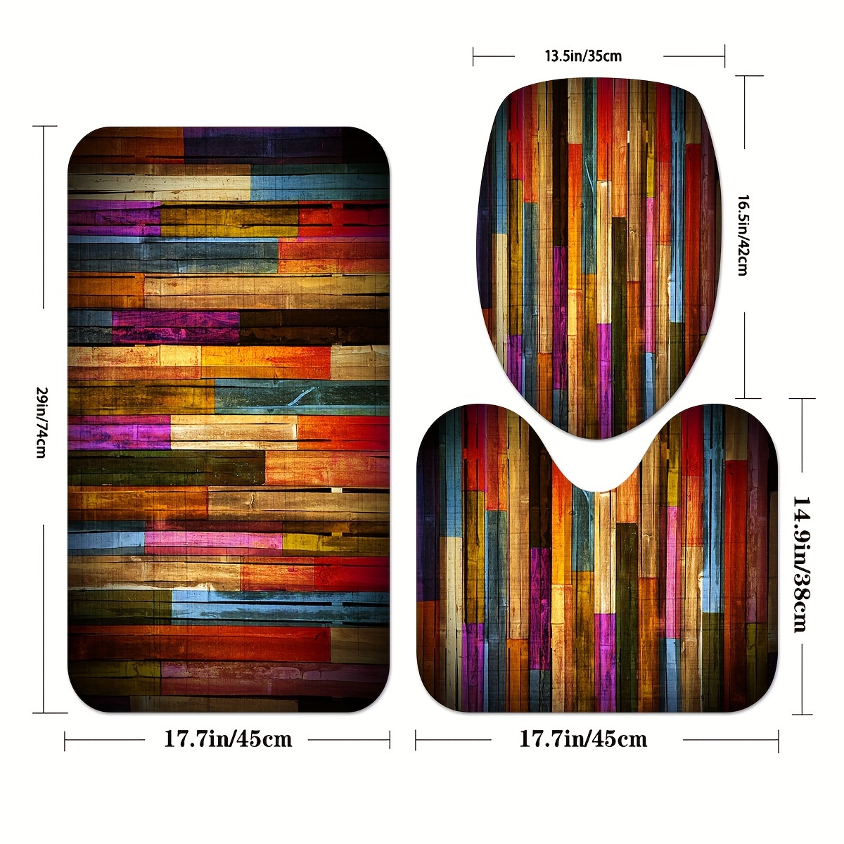 Colorful Wood Grain Shower Curtain Set Bathroom Rug U shape - Temu ...
