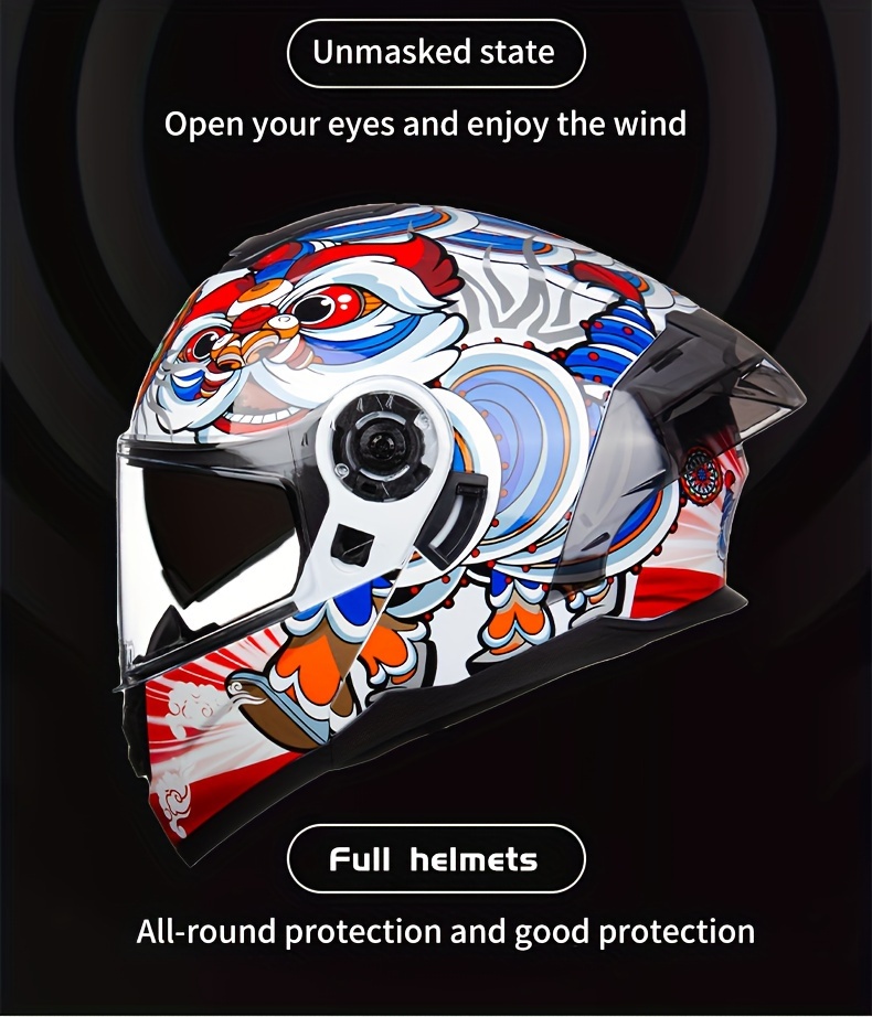 Crown Racing Motorcycle Dual Visor Flip Up Modular Open Face Helmet Dot ...