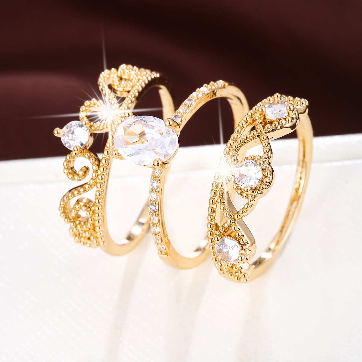 Trendy Crown Shaped Design Copper Ladies Ring Set Shiny - Temu United ...