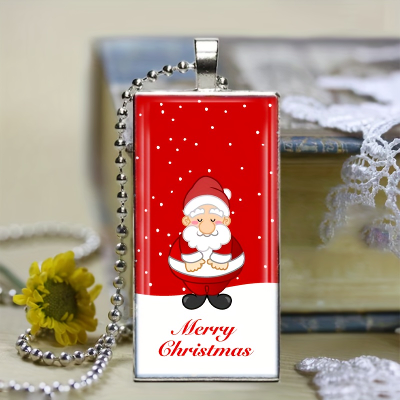 Fashion Cartoon Santa Claus Pattern Square Pendant Necklace - Temu ...