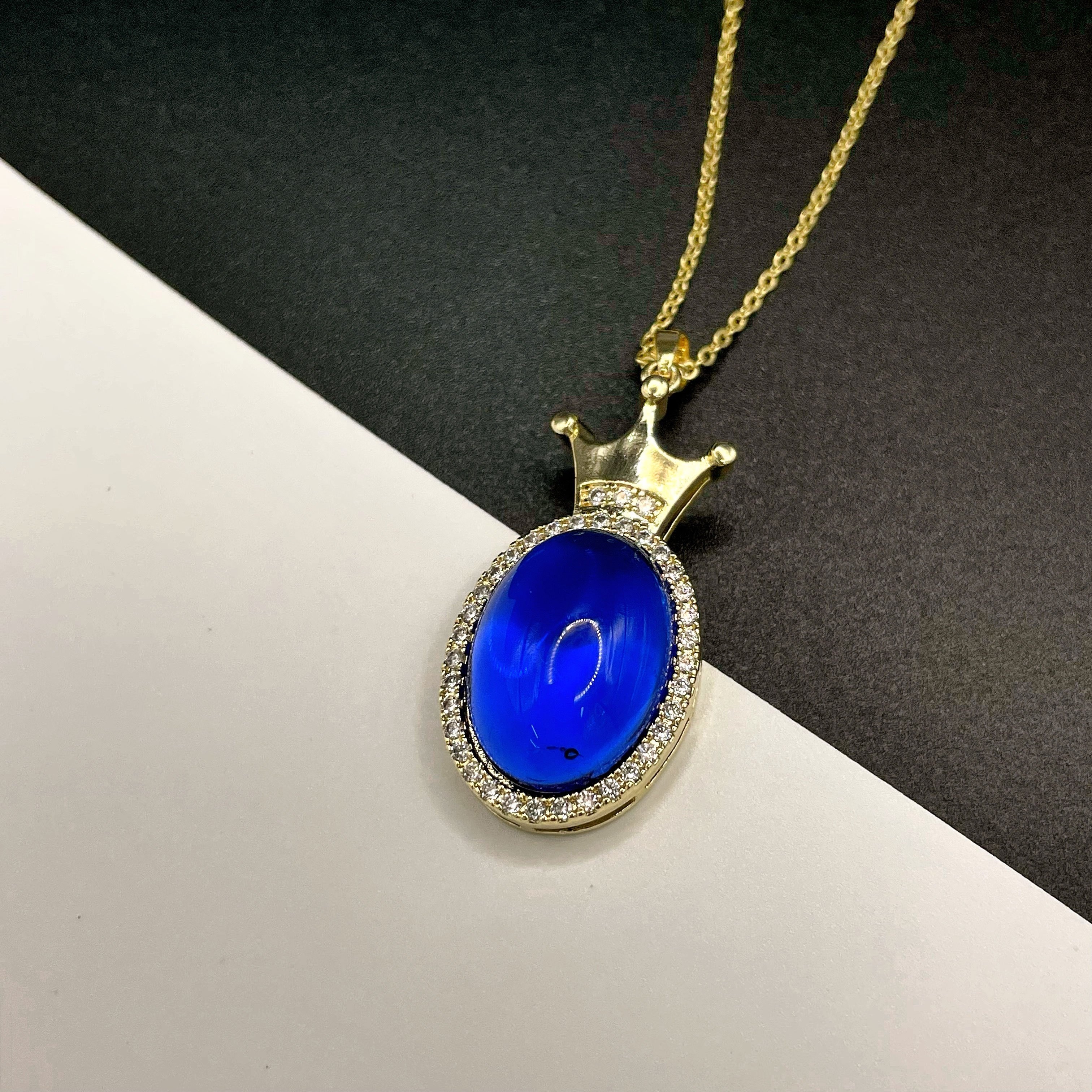 1pc Mens Simple Crown Shape Pendant Necklace Shiny Zirconia For Hip Hop ...