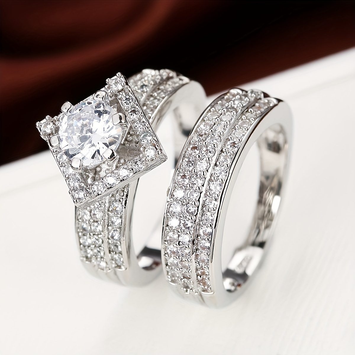 Elegant Stacking Rings Plated Paved Shining Zirconia Symbol - Temu ...