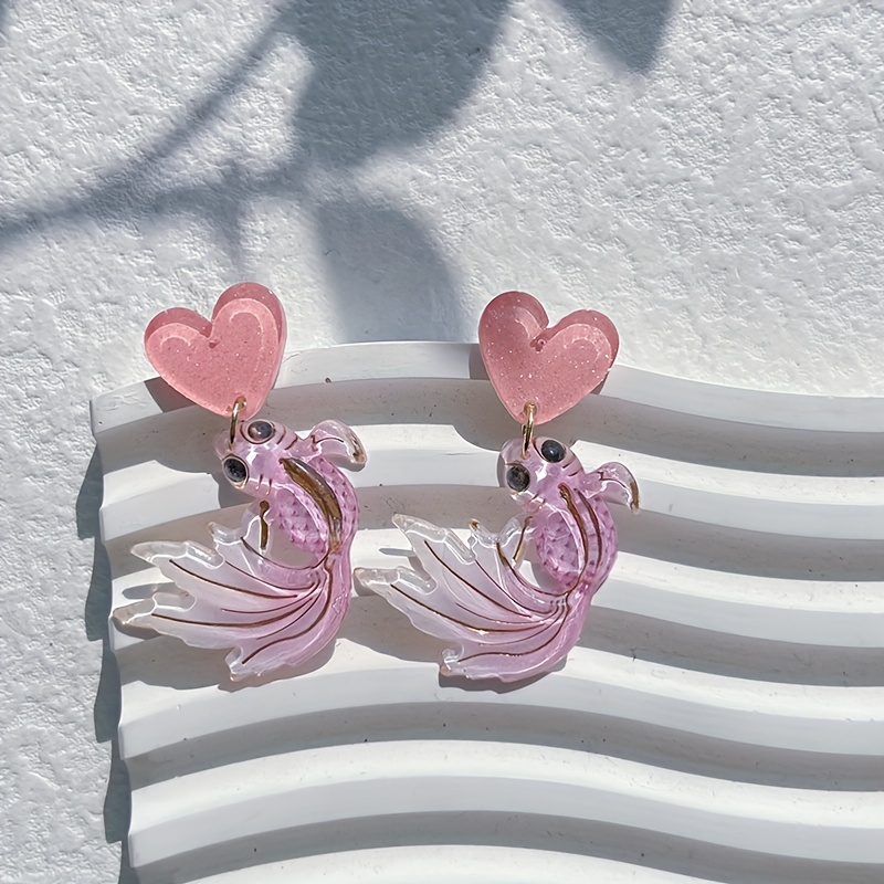 Goldfish Heart Shaped Dangle Earrings Vibrant Candy Color - Temu United ...