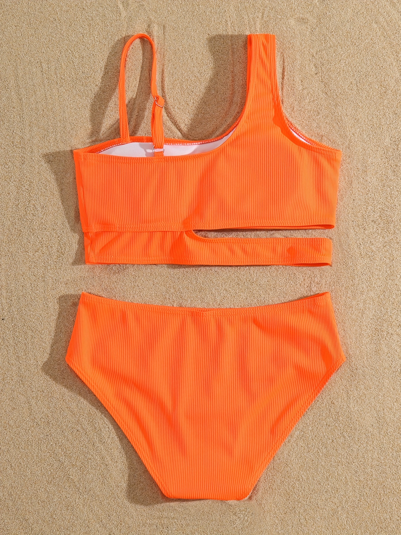 Kid Girls Swimsuit Bikini Set Ribbed Asymmetric Cut Out Top & Bikini ...