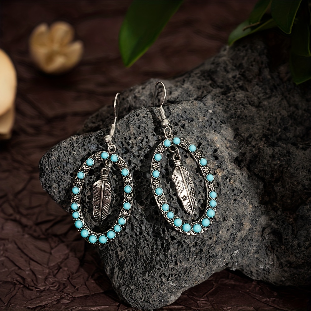 Retro Leaves Chrysanthemum Oval Dangle Earrings, Bohemian Trendy ...