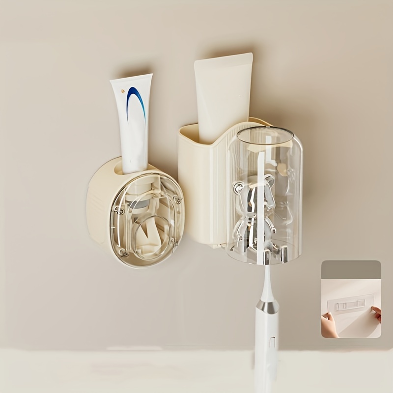 1pc Cute Bear Toothbrush Holder Gargle Cup Wall Mounted - Temu Australia