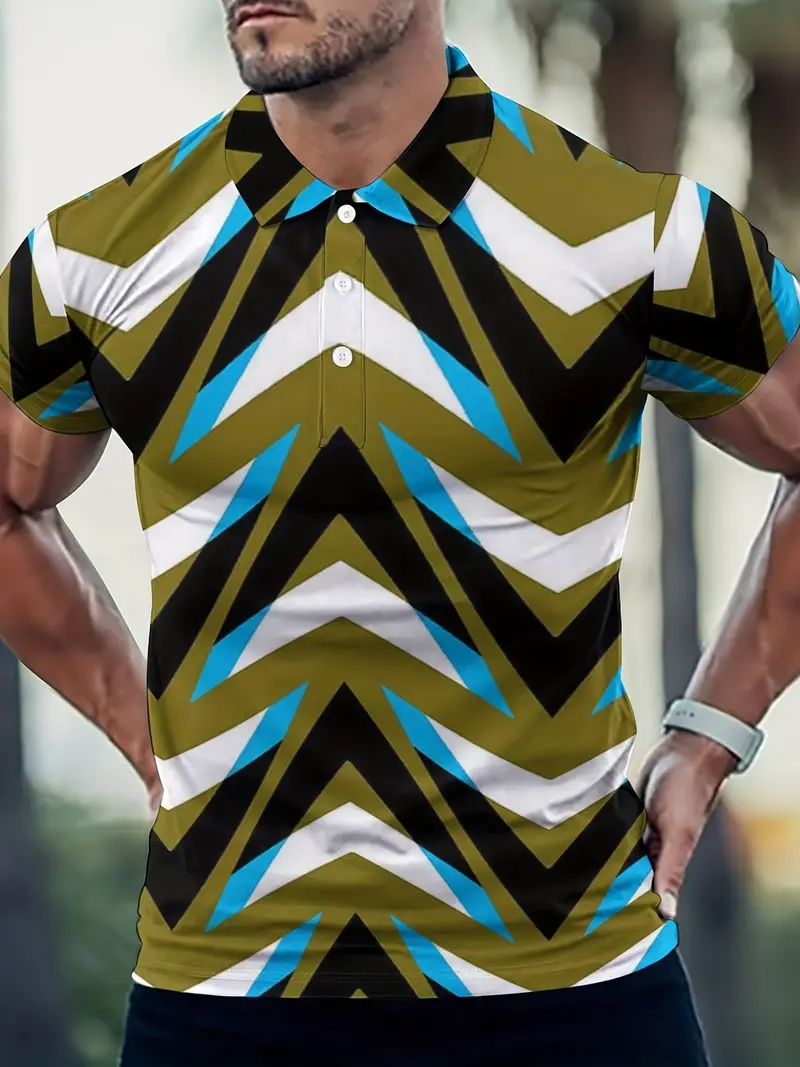 Abstract Geometric Pattern Casual Slightly Stretch Button Temu Australia