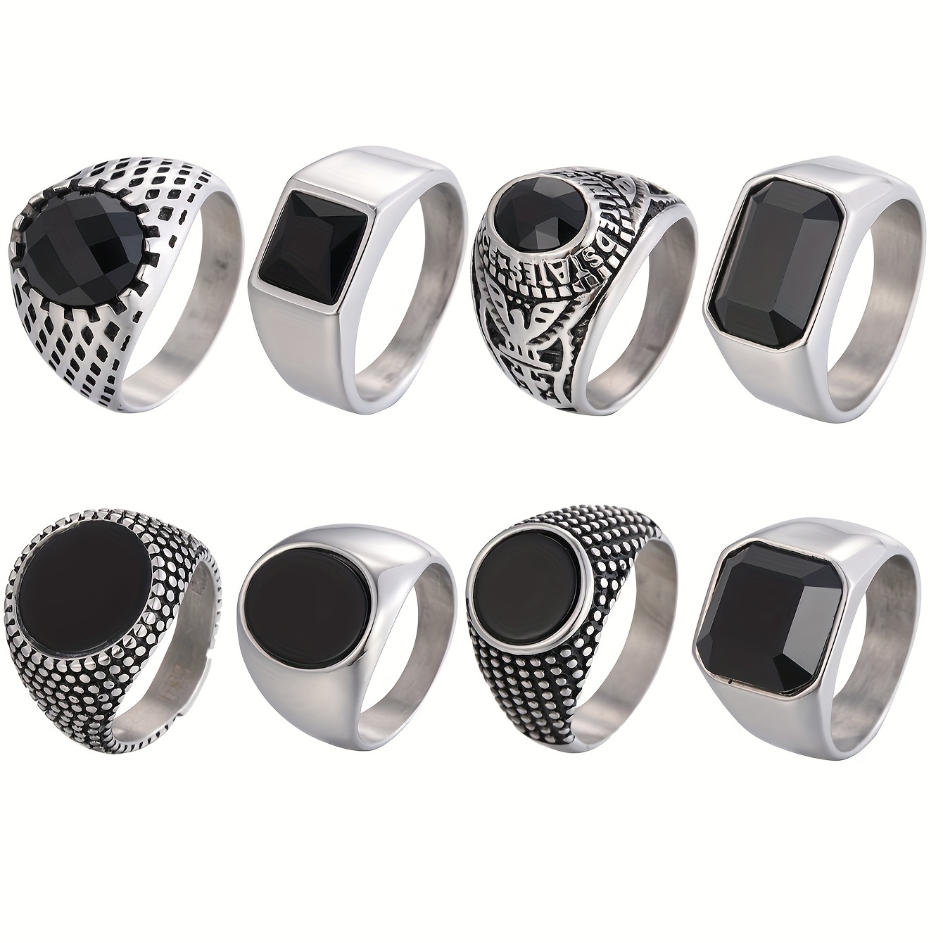 Men's Stainless Steel Hip hop Retro Rings Inlaid Synthetic - Temu ...
