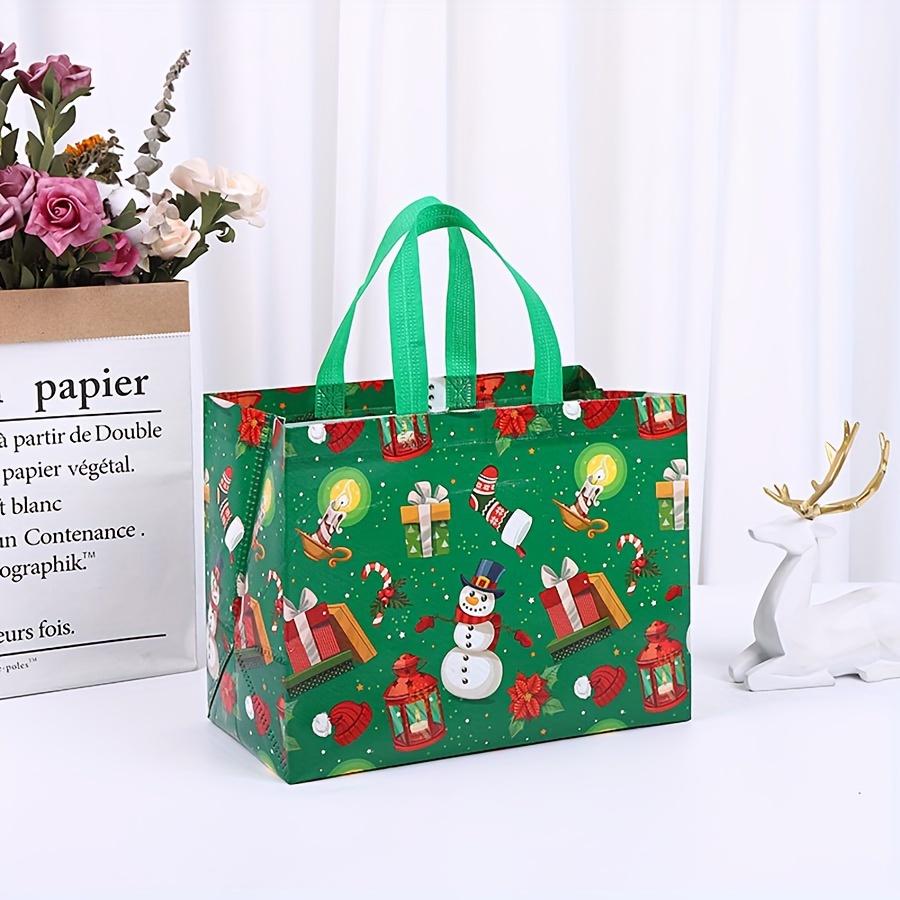 Christmas Theme Print Tote Bags, Large Capacity Christmas Snack Bag ...