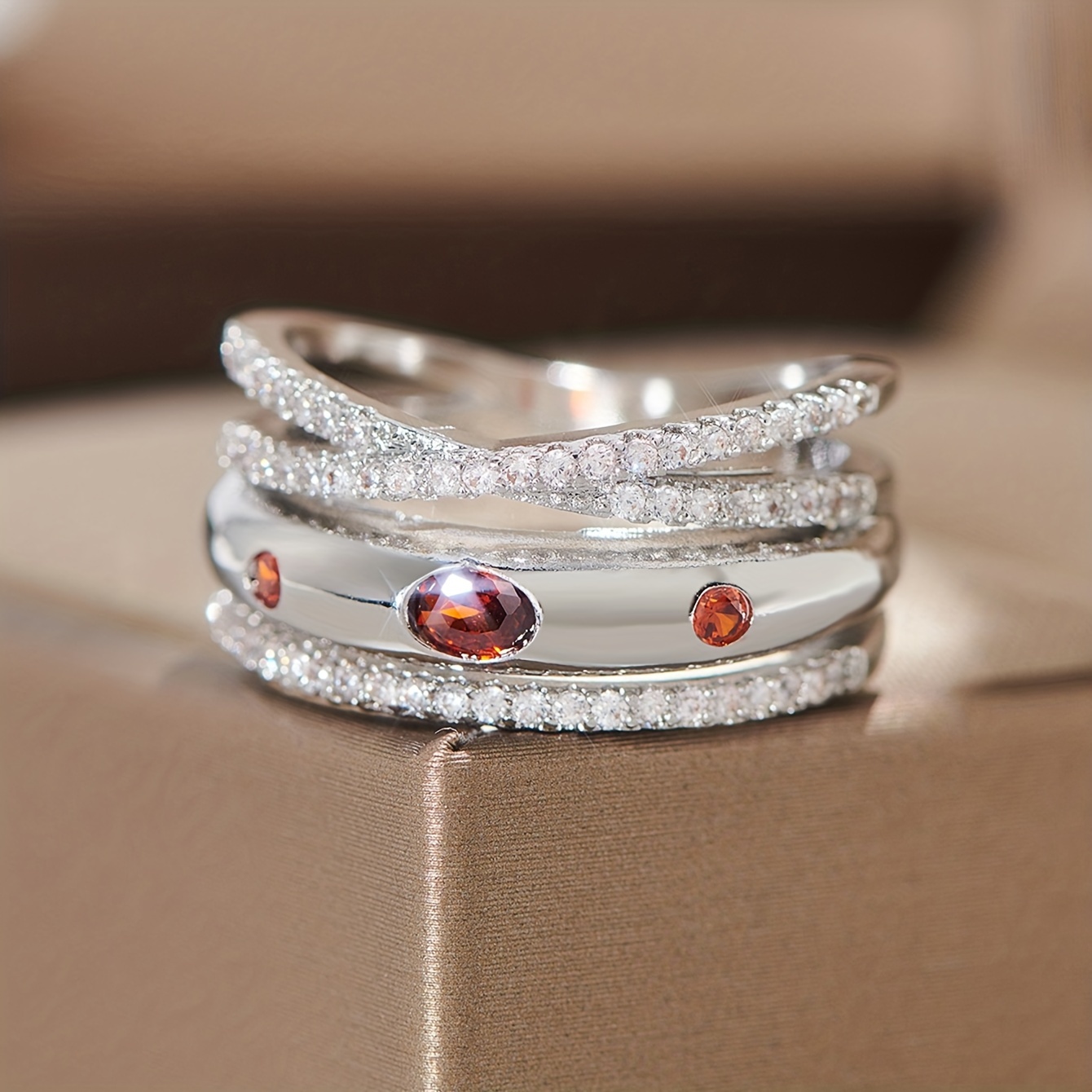 Trendy Wide Ring Multi Layer Design Inlaid Shining Zircon Match Daily ...