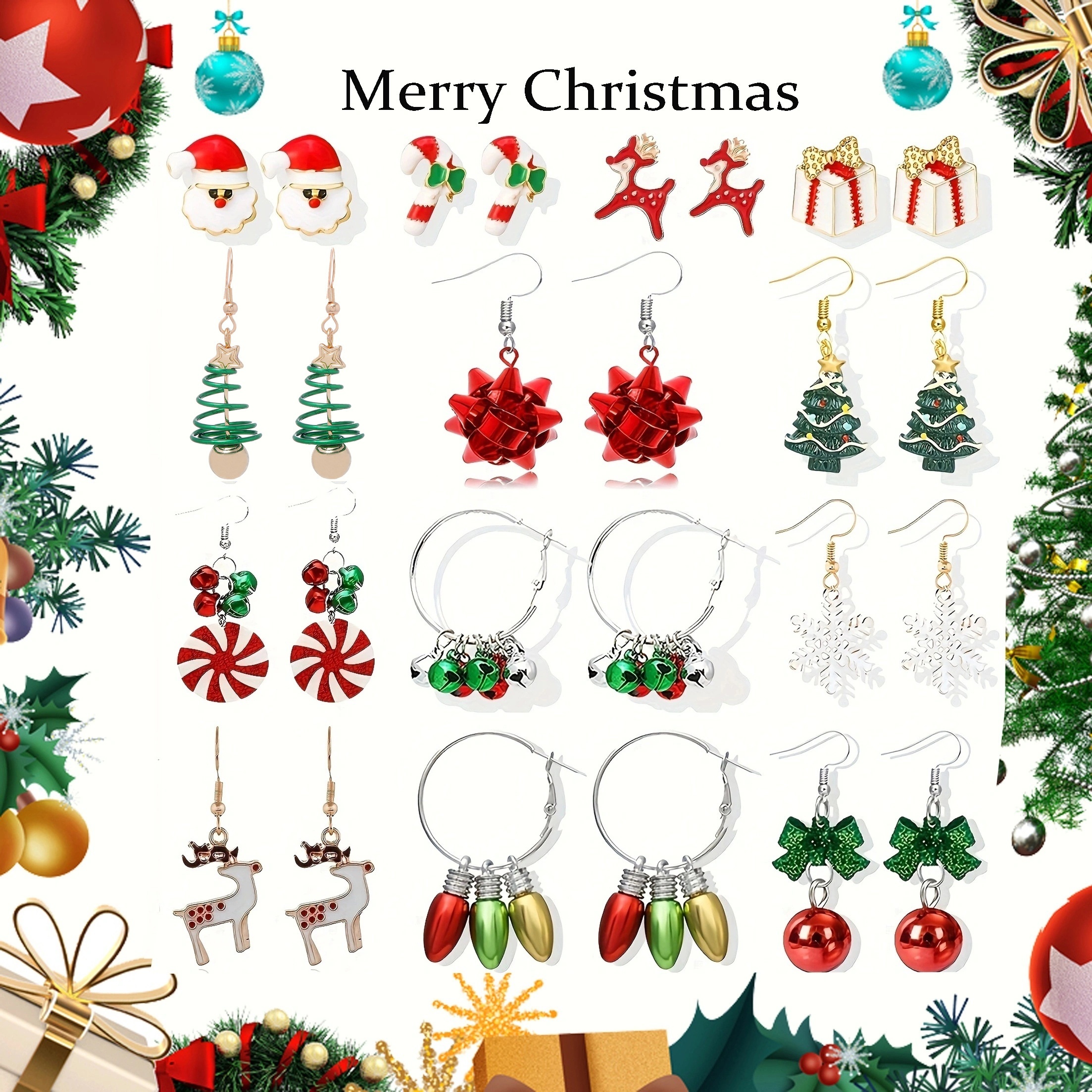 Christmas Cute Series Earrings Christmas Bow Bell Elk - Temu Canada