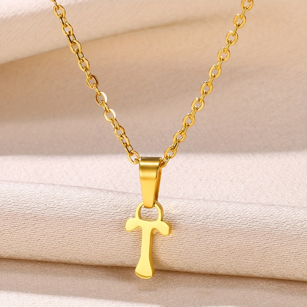 Letter Design Pendant Necklace Elegant Simple Style Plated - Temu ...