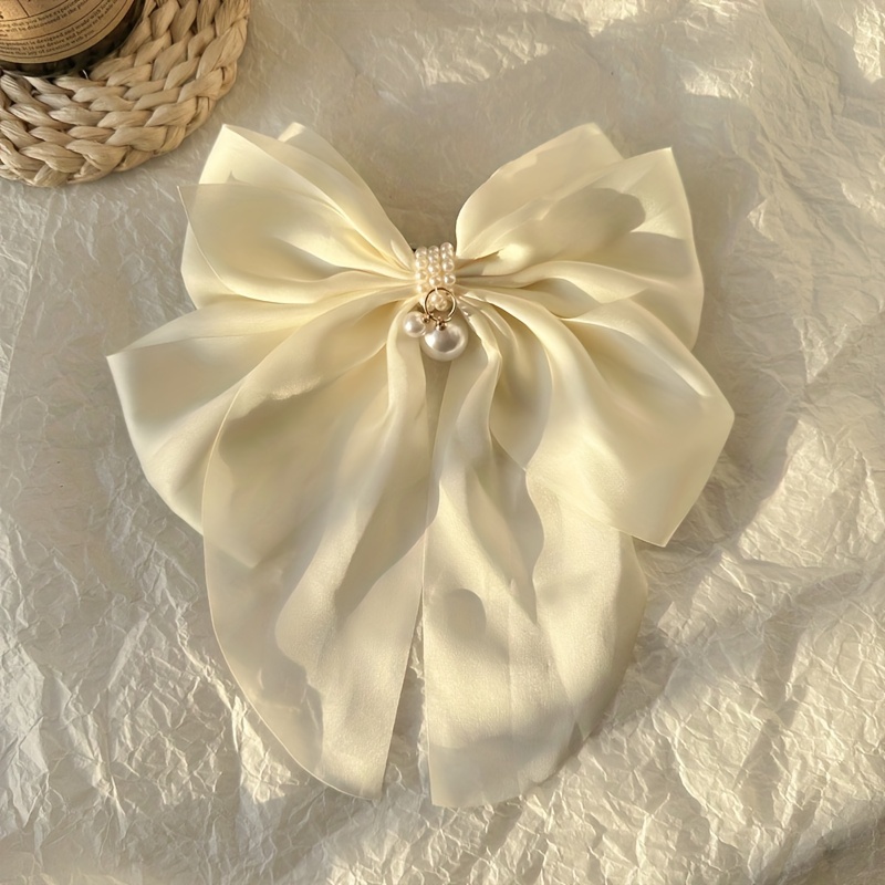 French Fabric Bow Spring Clips With Faux Pearls Pendent - Temu New Zealand