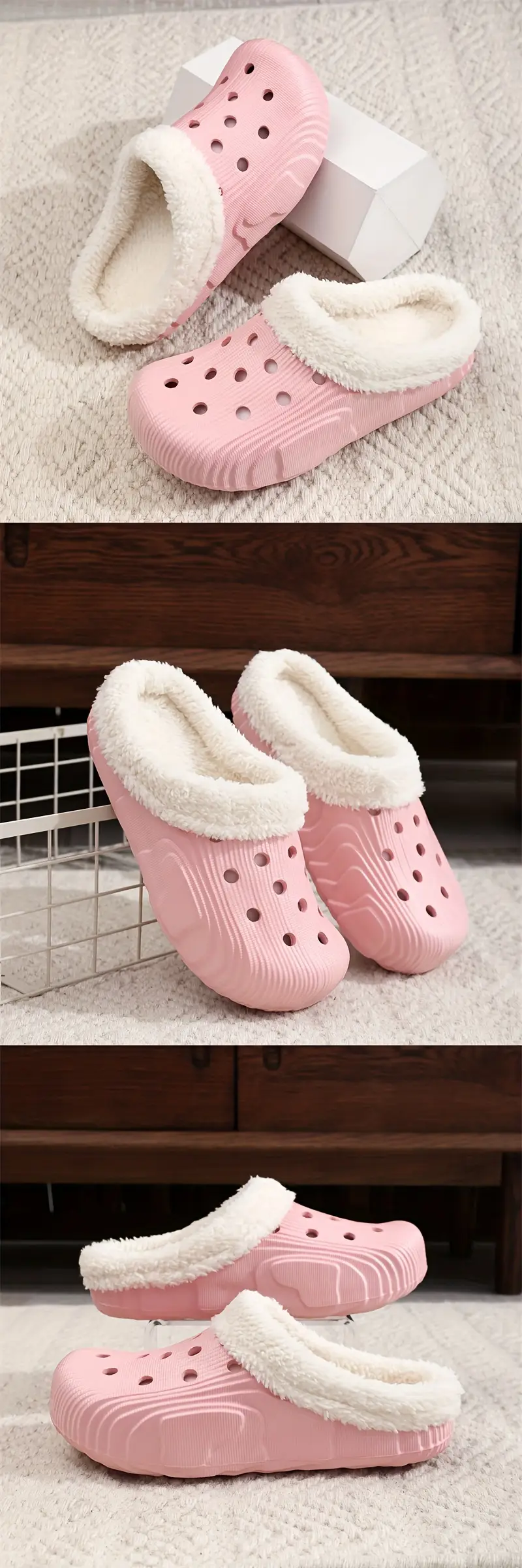 Winter Plush Lined Clog Slippers Solid Color Slip Fuzzy Temu