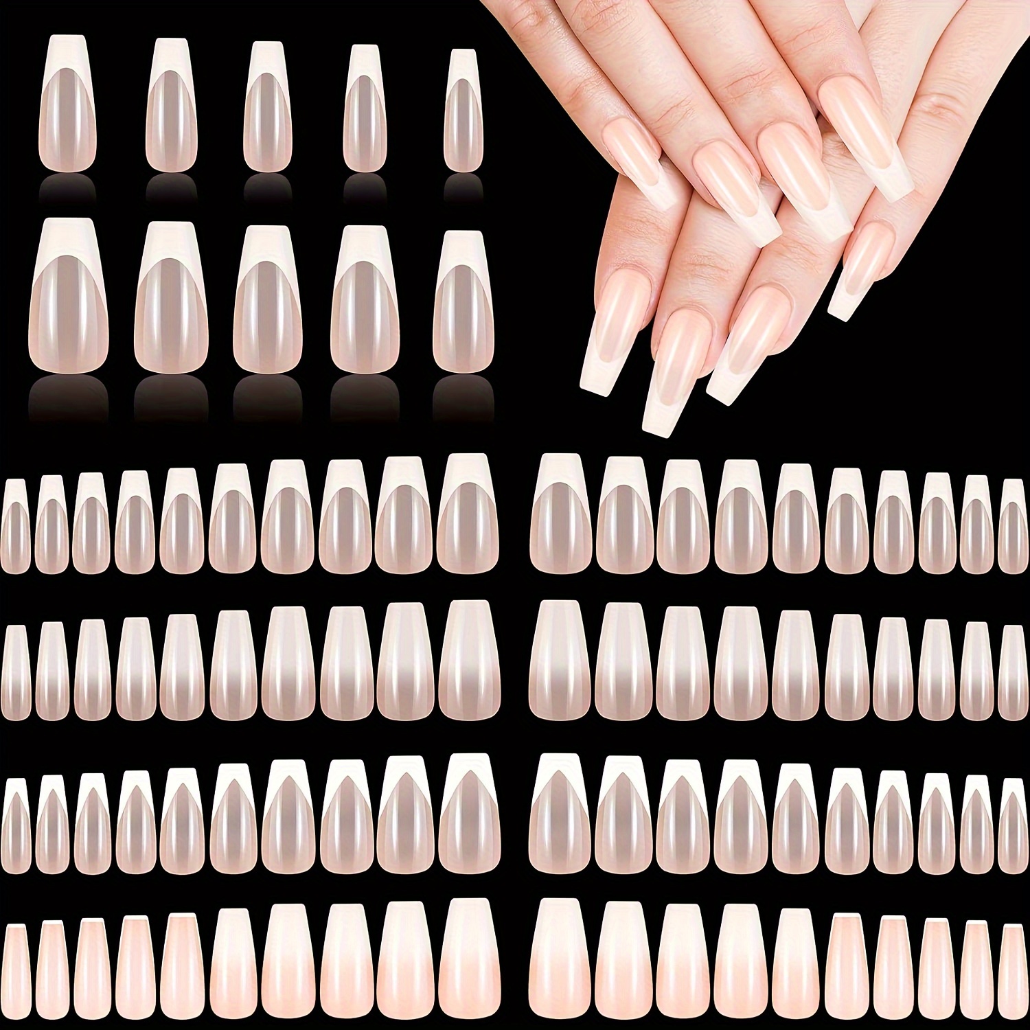 French Tip Coffin False Nails Extra Long Matte Nails - Temu Philippines