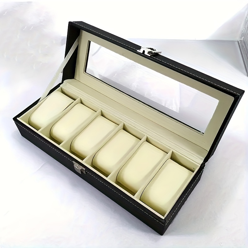 6 Slot Pu Leather Watch Box Display Case Jewelry Organizer - Temu ...