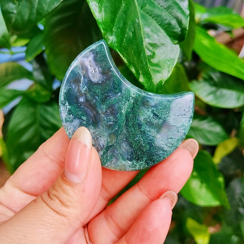 Natural Crystal Stone Water Grass Agate Moon Geometric - Temu Australia