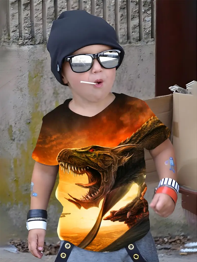 男の子用のクールな恐竜 3d プリント T シャツ 涼しく、軽量で快適な夏服です。 Temu Japan