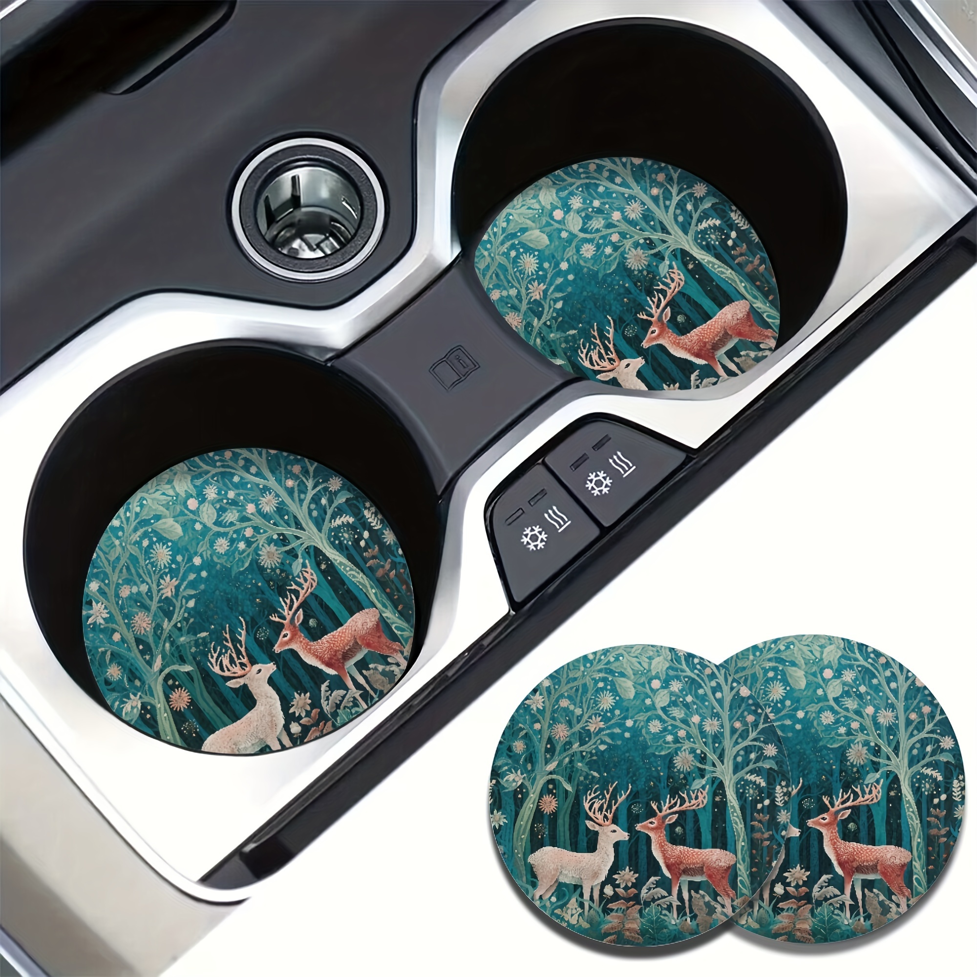 Deer In Forest Pattern Car Cup Holder Coaster Mats - Temu Australia