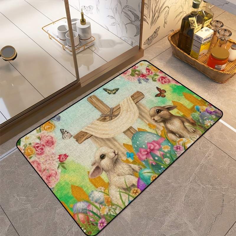 Happy Easter Colorful Bunny Rugs Cute Rabbit Floral Welcome - Temu Ireland