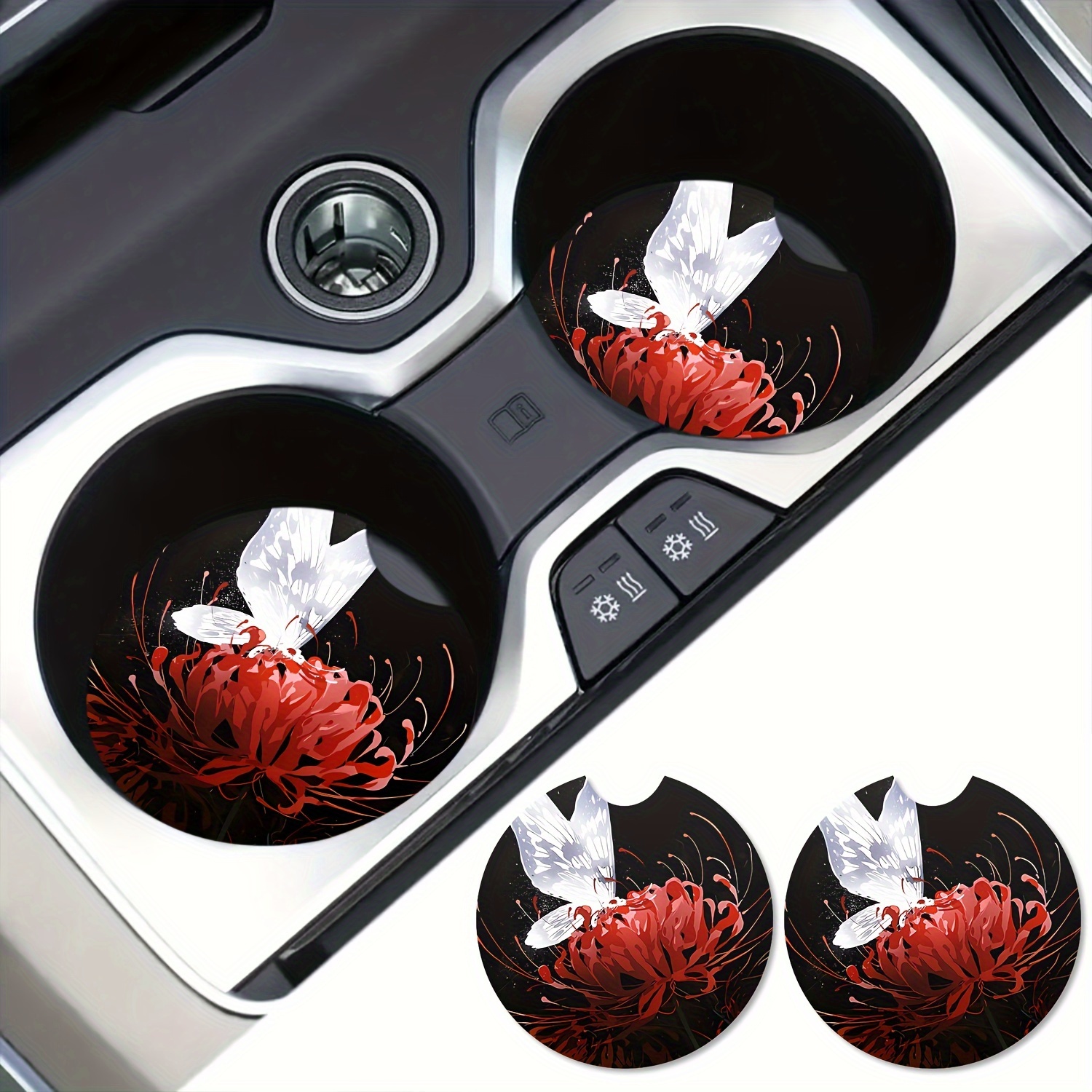 Butterfly And Red Hibiscus Flower Absorbent Car Cup Coasters - Temu Canada