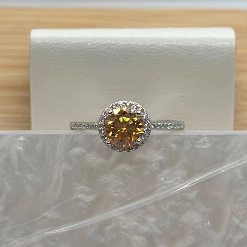 1/2/3 Carat Round Cut Yellow Moissanite Adjustable Ring 925 - Temu ...