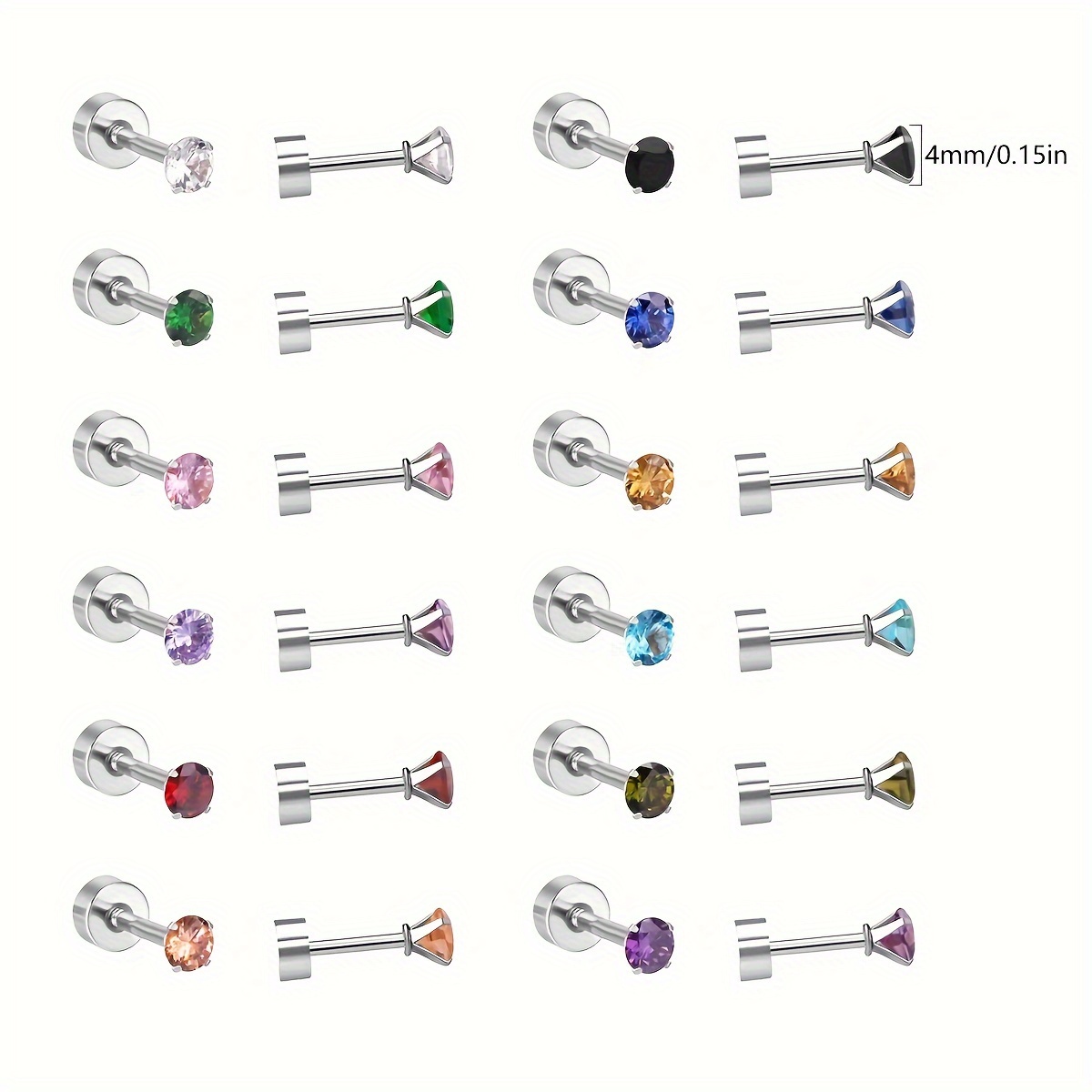 Four Claw Round Synthetic Zirconia Plated Stud Earrings - Temu Portugal