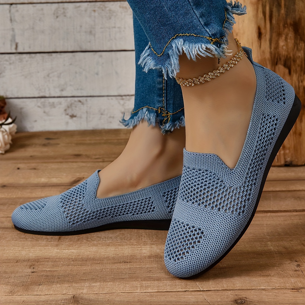 Women's Knitted Flat Shoes Comfy Breathable Soft Sole Shoes - Temu ...