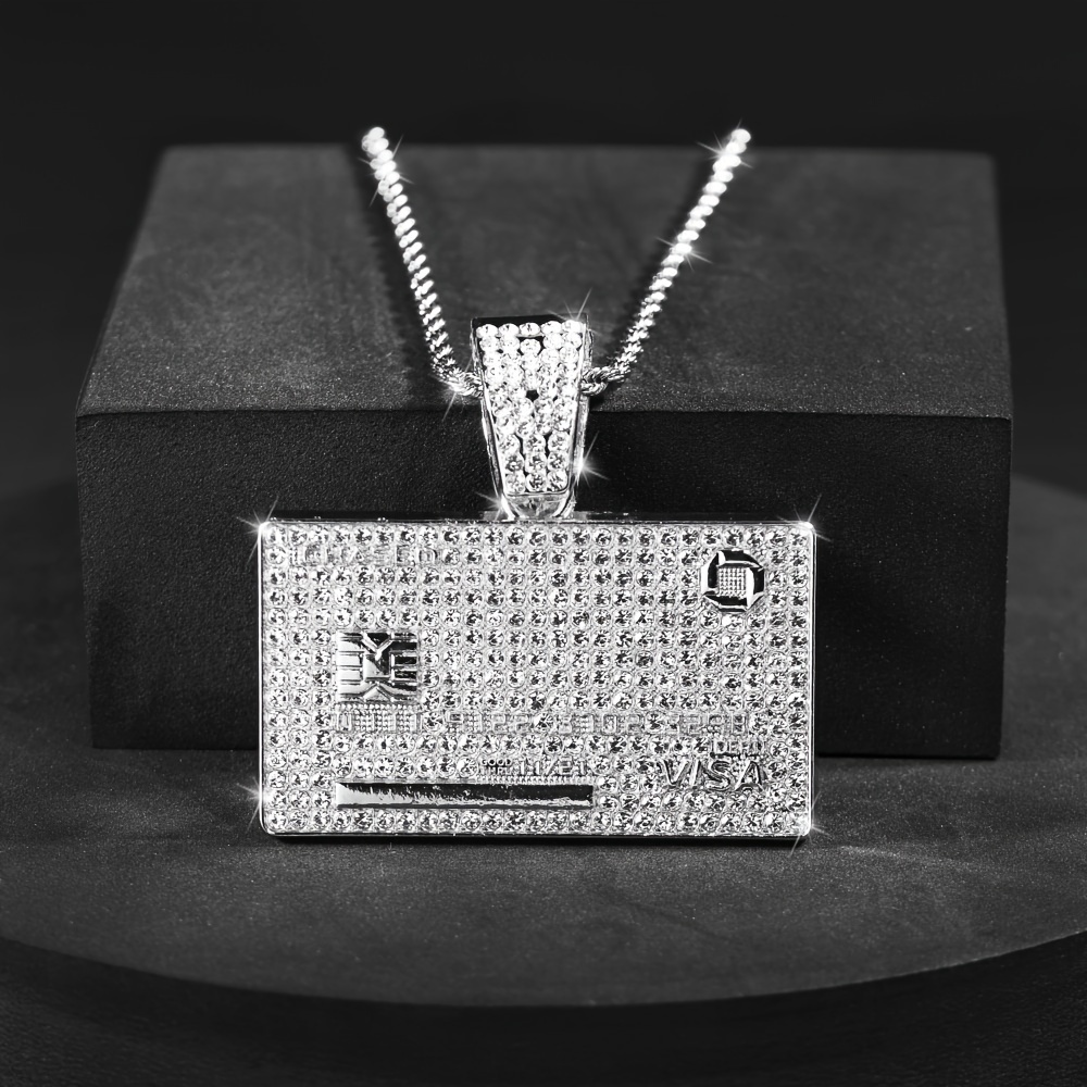 Fashion Full Artificial Zirconia Golden Card Shape Pendant - Temu ...