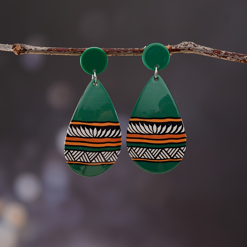 Women Trendy Water Drop Shaped Acrylic Printed Earrings - Temu United ...