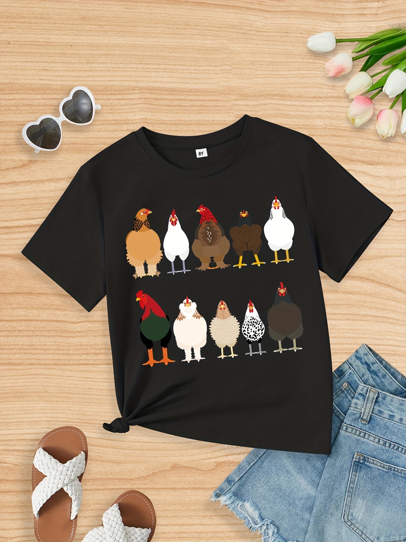 Girls Cartoon Chick Graphic T shirt Casual Round Neck Tees - Temu Australia