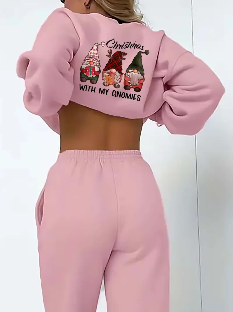 Ensemble Deux Pièces En Polaire Imprimé Gnomes Noël Sweat Temu