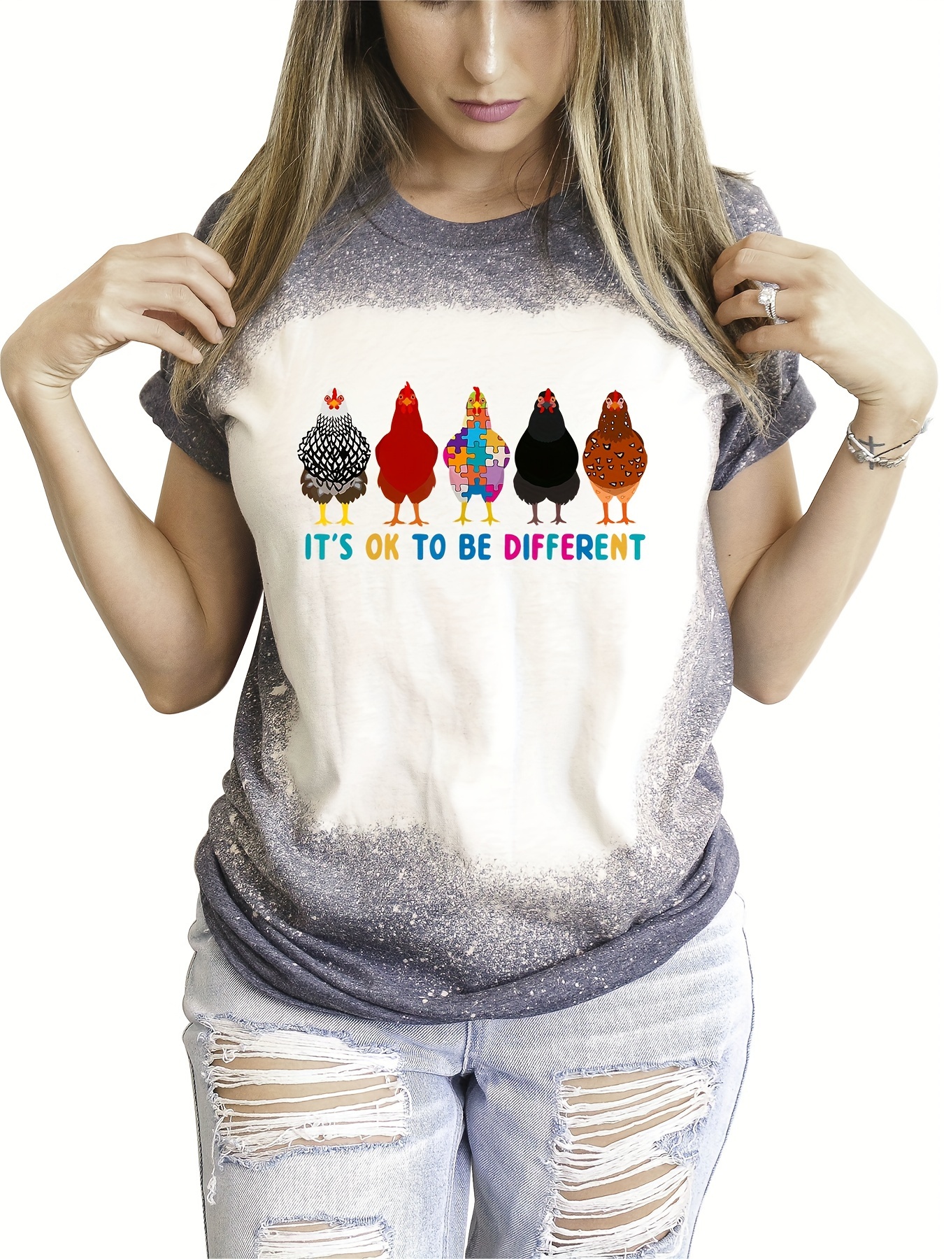 Cartoon Chicken Print Crew Neck T shirt Casual Short Sleeve - Temu ...