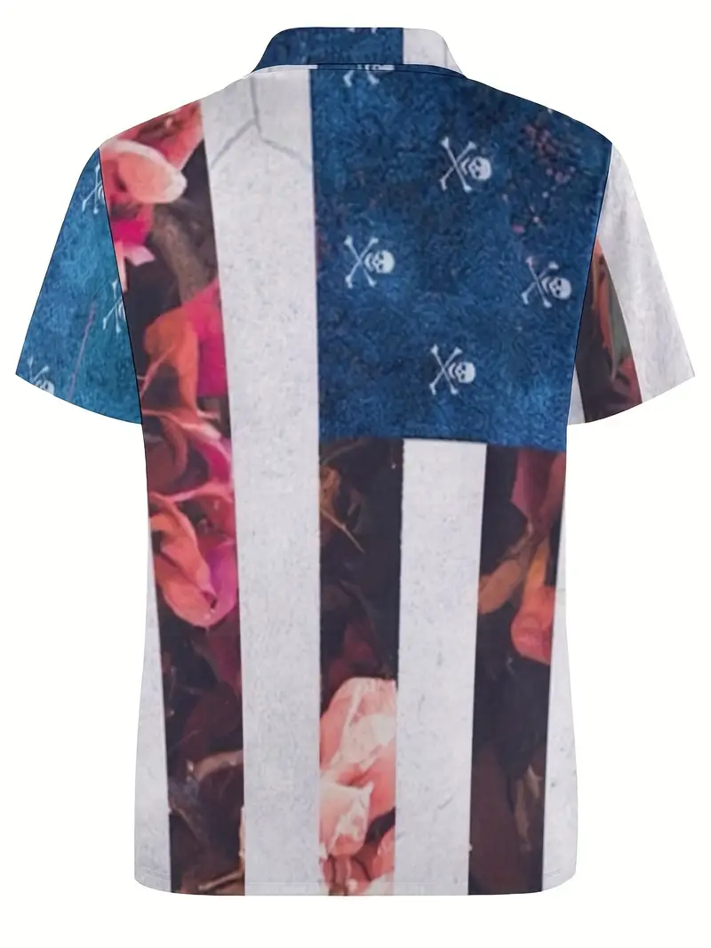 American Flag Pattern Casual Slightly Stretch Button Up Short Sleeve
