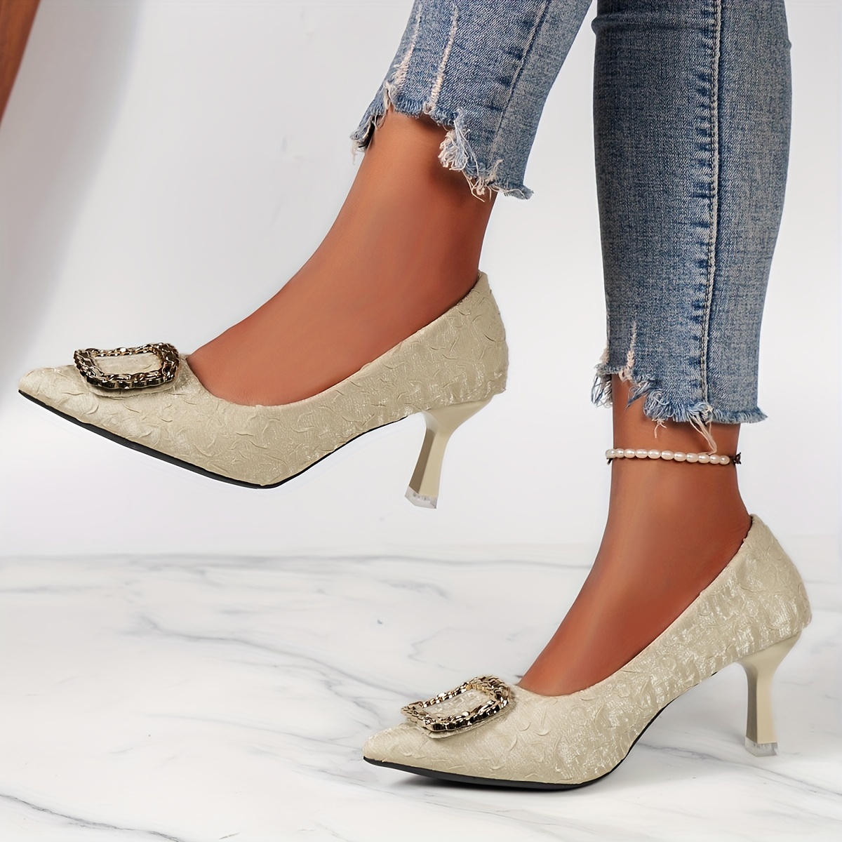 Womens Buckle Decor Stiletto Heels Elegant Point Toe Dress - Temu ...