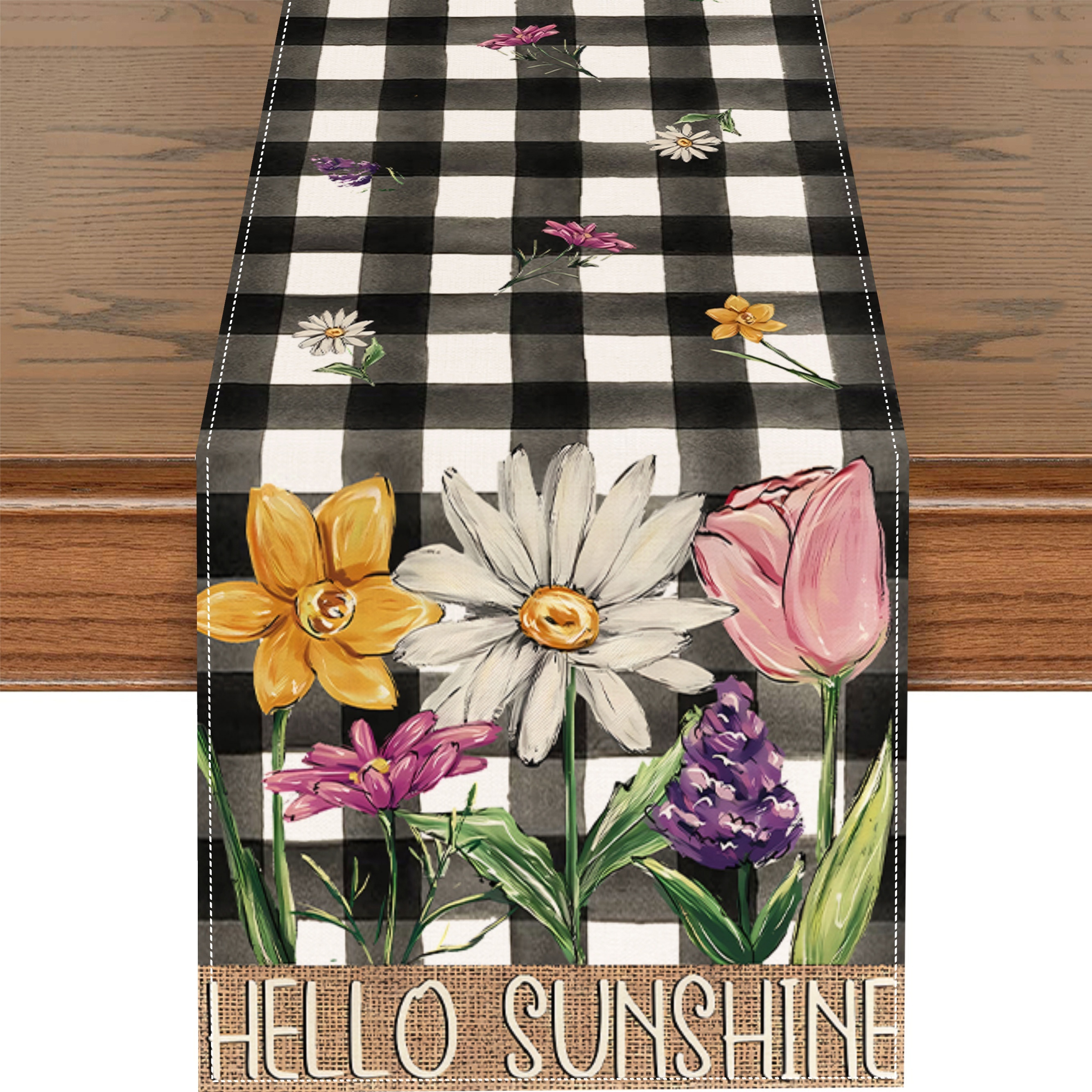 Table Runner Buffalo Plaid Floral Printed Spring Theme Table - Temu New ...