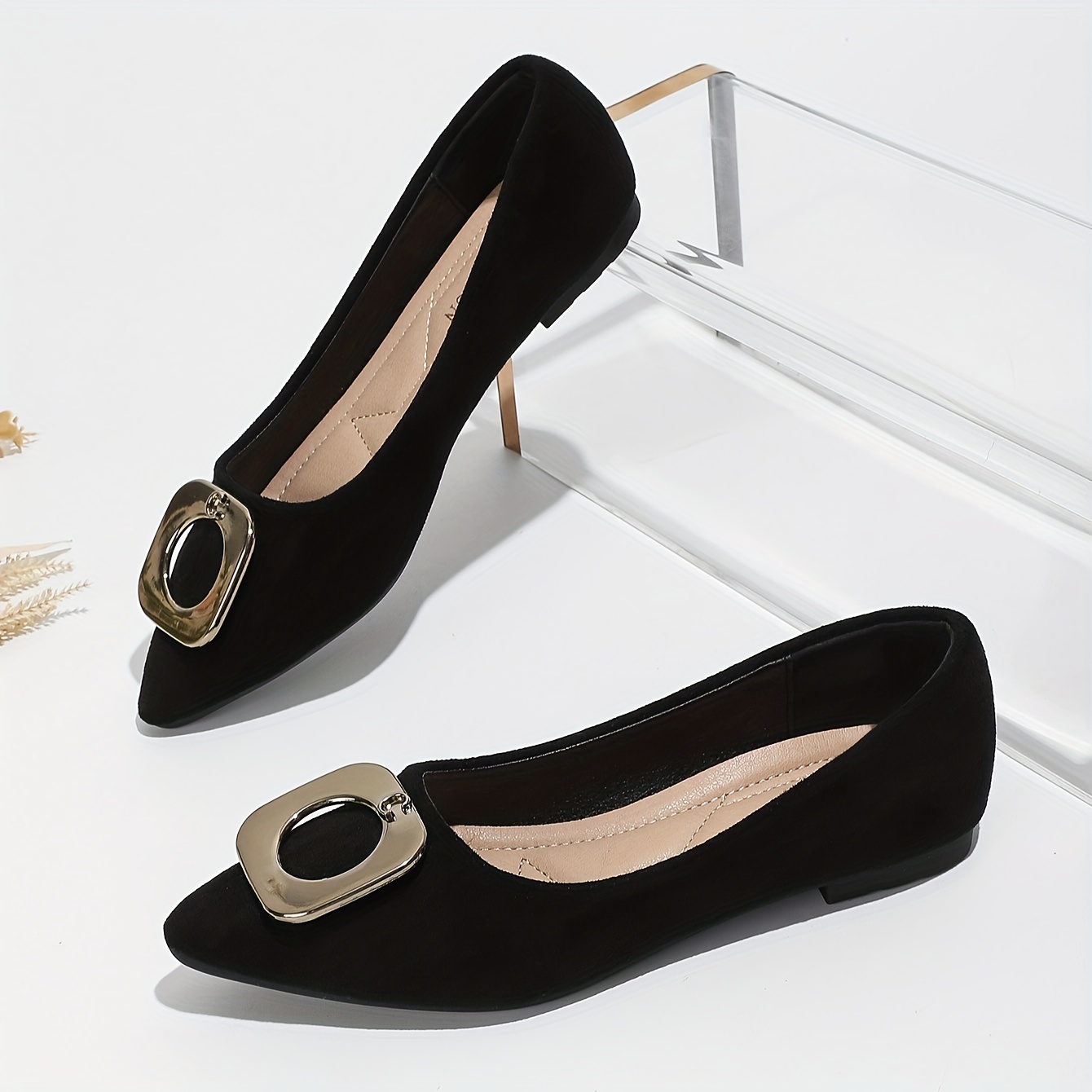 Women's Buckle Decor Flat Shoes Fashion Soft Sole Pointed - Temu Canada