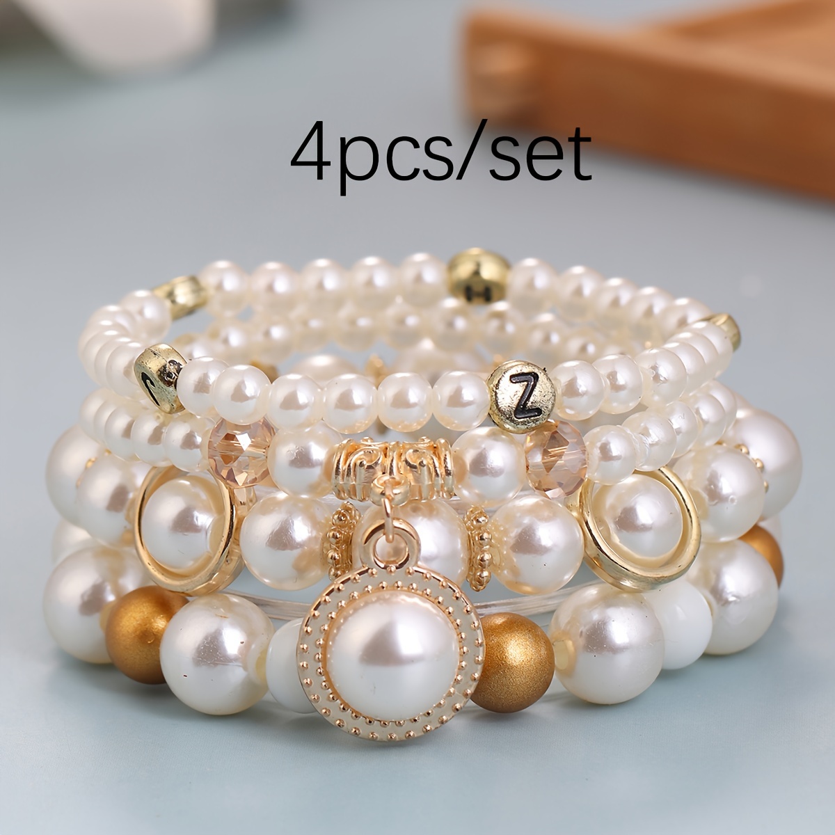 White Faux Pearls Beads Beaded Bracelet Set Boho Style - Temu Denmark